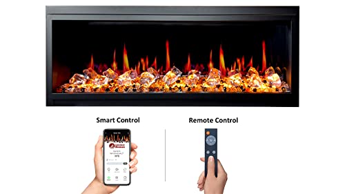 Litedeer Homes Latitude II 58" Smart Electric Fireplace with App, Crackling Fire Sounds, Diamond-Like Crystal, Black - ZEF58VC