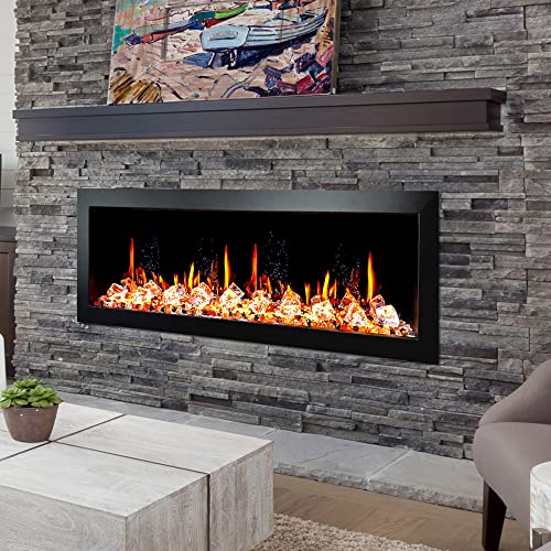 Litedeer Homes Latitude II 58" Smart Electric Fireplace with App, Crackling Fire Sounds, Diamond-Like Crystal, Black - ZEF58VC