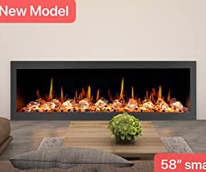 Litedeer Homes Latitude II 58" Smart Electric Fireplace with App, Crackling Fire Sounds, Diamond-Like Crystal, Black - ZEF58VC