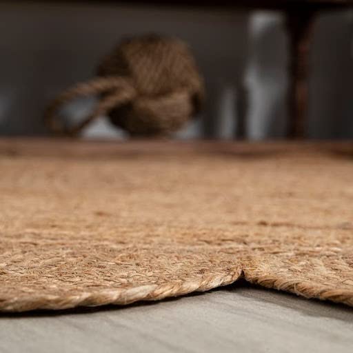 4x4, 5x5, 6x6, Natural Jute Scallop Round Rug, Floor Natural Scalloped Edge Rug Braided Boho Eco Large Circular Handmade Area Rugs (4x4 Ft Round Rug)