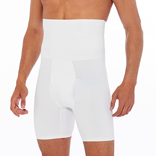 TOPELLER Men Tummy Control Shorts High Waist Slimming Compression Underwear Body Shaper Belly Girdle Boxer Briefs White