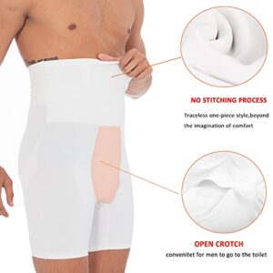 TOPELLER Men Tummy Control Shorts High Waist Slimming Compression Underwear Body Shaper Belly Girdle Boxer Briefs White