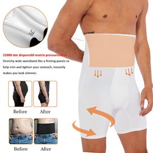 TOPELLER Men Tummy Control Shorts High Waist Slimming Compression Underwear Body Shaper Belly Girdle Boxer Briefs White