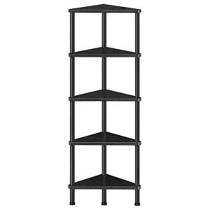 hoobro corner shelf, industrial 5-tier wall corner bookshelf with metal frame, corner shelf stand display plant flower, corner bookcase for small spaces, bedroom, living room, black bk33cj01