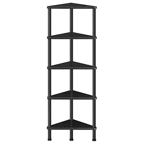 HOOBRO Corner Shelf, Industrial 5-Tier Wall Corner Bookshelf with Metal Frame, Corner Shelf Stand Display Plant Flower, Corner Bookcase for Small Spaces, Bedroom, Living Room, Black BK33CJ01