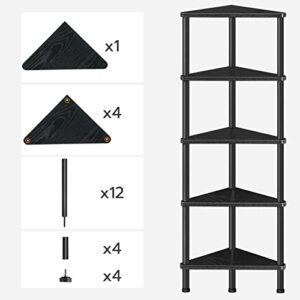 HOOBRO Corner Shelf, Industrial 5-Tier Wall Corner Bookshelf with Metal Frame, Corner Shelf Stand Display Plant Flower, Corner Bookcase for Small Spaces, Bedroom, Living Room, Black BK33CJ01