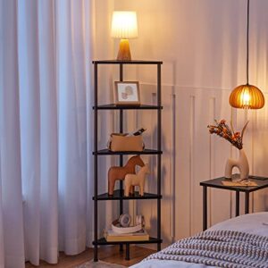 HOOBRO Corner Shelf, Industrial 5-Tier Wall Corner Bookshelf with Metal Frame, Corner Shelf Stand Display Plant Flower, Corner Bookcase for Small Spaces, Bedroom, Living Room, Black BK33CJ01