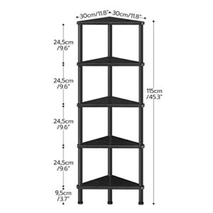 HOOBRO Corner Shelf, Industrial 5-Tier Wall Corner Bookshelf with Metal Frame, Corner Shelf Stand Display Plant Flower, Corner Bookcase for Small Spaces, Bedroom, Living Room, Black BK33CJ01