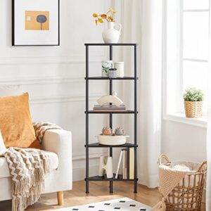 HOOBRO Corner Shelf, Industrial 5-Tier Wall Corner Bookshelf with Metal Frame, Corner Shelf Stand Display Plant Flower, Corner Bookcase for Small Spaces, Bedroom, Living Room, Black BK33CJ01