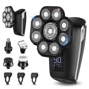 9d electric head shaver for bald men, upgrade 6-in-1 floating head shaver for mens, grooming kit