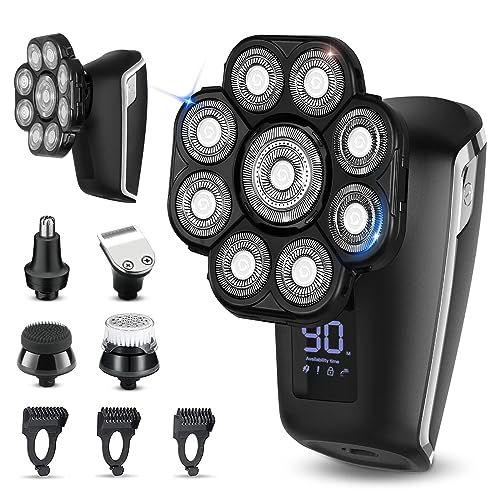 9D Electric Head Shaver for Bald Men, Upgrade 6-in-1 Floating Head Shaver for Mens, Grooming Kit