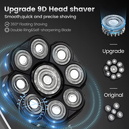 9D Electric Head Shaver for Bald Men, Upgrade 6-in-1 Floating Head Shaver for Mens, Grooming Kit