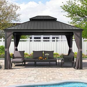 purple leaf 12' x 14' hardtop gazebo aluminum permanent outdoor gazebo with galvanized steel double roof for patio backyard curtains and netting included grey