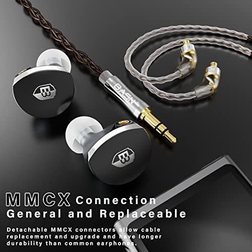 BASN MTPro in Ear Monitors, 14.5mm Planar HiFi IEM Headphones with CNC Process and 4-Core Litz OCC Single-Crystal Copper Cable for Musicians(Rich Black)