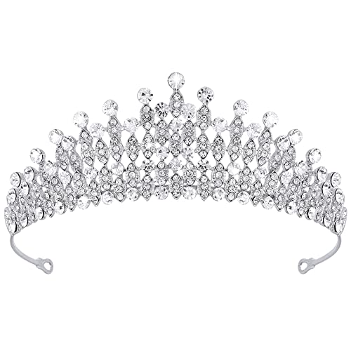 ARALUKY Silver Wedding Tiara for Women Crystal Tiaras and Crowns for Women Baroque Crown Wedding Tiaras for Bride, Royal Queen Crown Elegant Princess Crown Rhinestone Hair Accessories for Birthday Prom Pageant Party