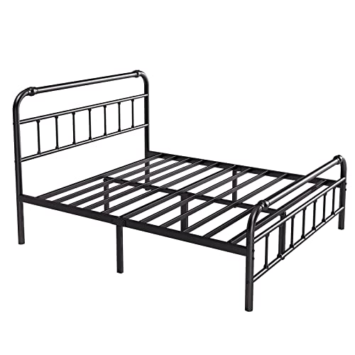 BOSRII Queen Size Bed Frame with Headbaord and Footboard, 18 Inches High, 3500 Pounds Heavy Duty Metal Slats Support for Mattress, No Box Spring Needed, Noise-Free, Black