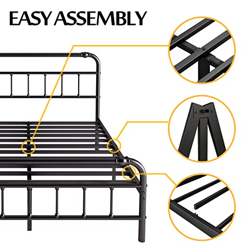 BOSRII Queen Size Bed Frame with Headbaord and Footboard, 18 Inches High, 3500 Pounds Heavy Duty Metal Slats Support for Mattress, No Box Spring Needed, Noise-Free, Black