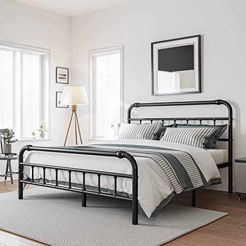 BOSRII Queen Size Bed Frame with Headbaord and Footboard, 18 Inches High, 3500 Pounds Heavy Duty Metal Slats Support for Mattress, No Box Spring Needed, Noise-Free, Black