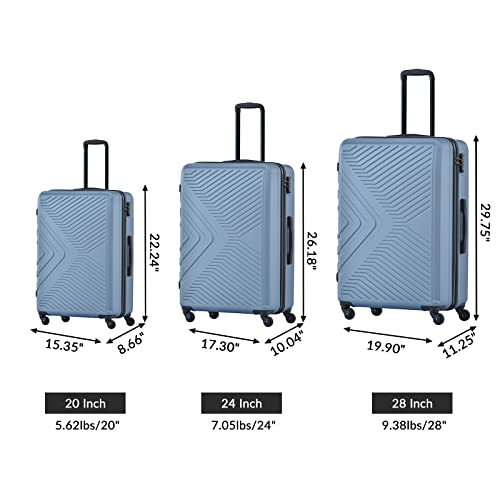 Tripcomp Luggage Sets Wear-Resistance Hardside Lightweight Suitcase Double Spinner Wheels, TSA Lock,Two Hooks, Scratch-resistant Carry-on,3 Piece Set(20inch 24inch 28inch) (Light Blue)