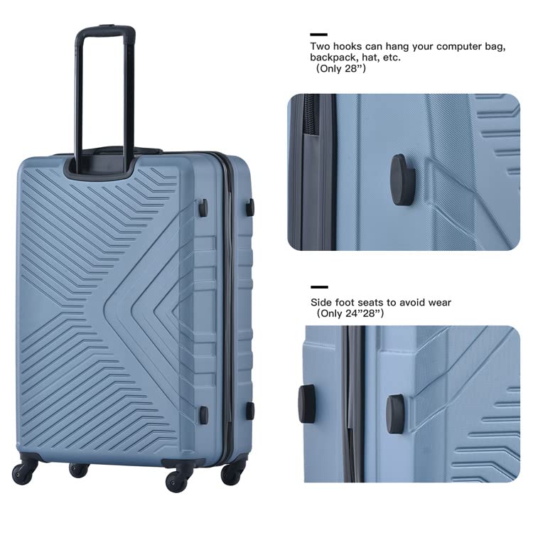 Tripcomp Luggage Sets Wear-Resistance Hardside Lightweight Suitcase Double Spinner Wheels, TSA Lock,Two Hooks, Scratch-resistant Carry-on,3 Piece Set(20inch 24inch 28inch) (Light Blue)