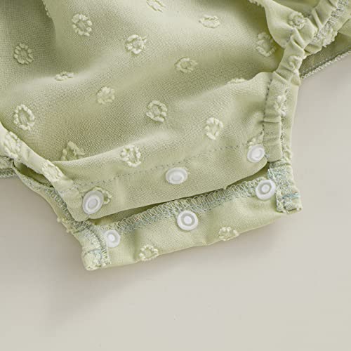 Infant Baby Girls Romper Dress Dot Pattern Short Sleeve Ruched Jumpsuits Skirts Hem Bodysuits Headband (Green dots, 6-12 Months)