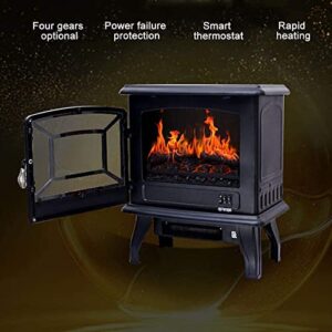 WIKINK Electric Fireplace Stove Heater, 1400W Floor Standing Freestanding Electric Fires Wood Stove with Wood Burning LED Light, Overheat Protection, for Indoor Living Room Use