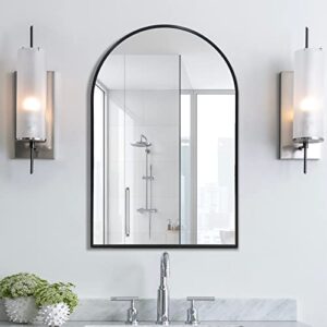 arched wall mirror 20x30 inch, black arched bathroom mirror, vanity decor arched mirror with metal frame, arched mirror for entryway, living room, bedroom, salon -black curved arch mirror