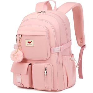 lxygd laptop backpack 15.6 inch kids elementary middle high school bag college backpacks anti theft travel back pack large bookbags for teens girls women students (pink)