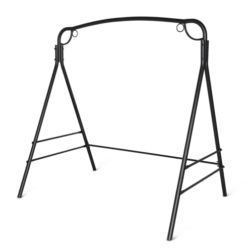 VINGLI Upgraded Metal Porch Swing Stand with Black Finish, Heavy Duty 660 LBS Weight Capacity Steel Swing Frame with Extra Side Bars, Powder Coated Hanging Swing Frame Set for Outdoors