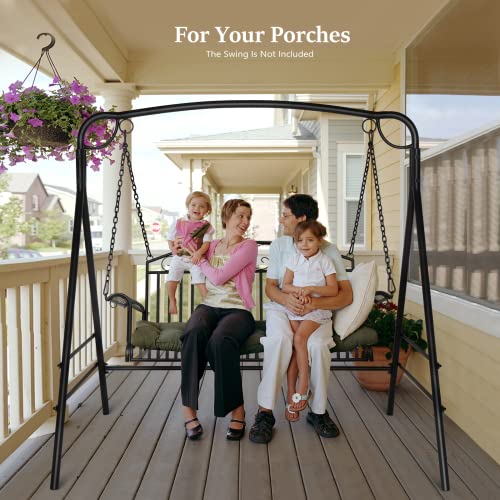 VINGLI Upgraded Metal Porch Swing Stand with Black Finish, Heavy Duty 660 LBS Weight Capacity Steel Swing Frame with Extra Side Bars, Powder Coated Hanging Swing Frame Set for Outdoors