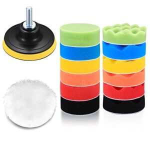 youyidun 16 pcs car foam drill polishing pad kit, car polishing pad kit, with car sponge buffing polishing pads, wool drill adapter pads for car foam drill, sanding, buffing, waxing