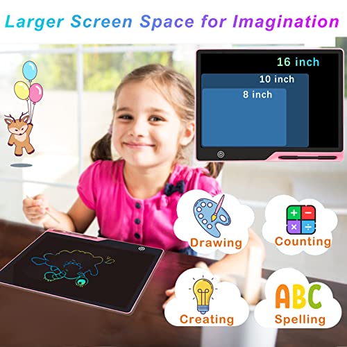 16 Inch Rechargeable LCD Writing Tablet, Colorful Doodle Board Drawing Tablet for Kids, Reusable Electronic Drawing Pads Educational Toys, Gift for Boys Girls, Pink