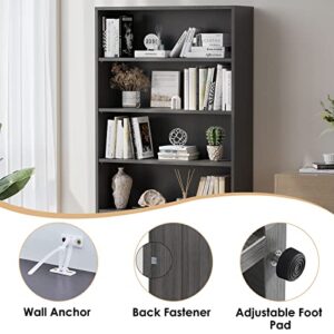 STARY 5 Shelf Bookcase Carbon Black Tall Bookshelf for Bedroom 5 Tier Modern Wood Bookshelf 33" Wide 60" Tall