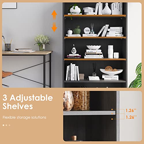 STARY 5 Shelf Bookcase Carbon Black Tall Bookshelf for Bedroom 5 Tier Modern Wood Bookshelf 33" Wide 60" Tall