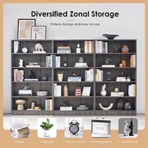 STARY 5 Shelf Bookcase Carbon Black Tall Bookshelf for Bedroom 5 Tier Modern Wood Bookshelf 33" Wide 60" Tall