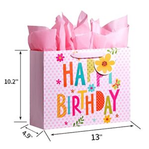 13" Large Gift Bag with Tissue Paper for happy Birthday gift bags for Girls