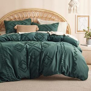 bedsure duvet cover king - king duvet cover, boho bedding king for all seasons, chic geometric tufted kids duvet cover (forest green, king, 104"x90")