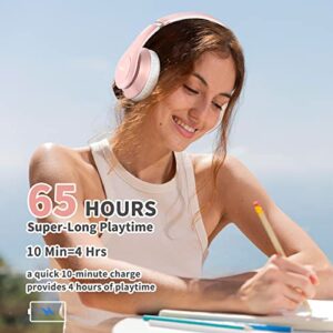 Uliptz Wireless Bluetooth Headphones, 65H Playtime, 6EQ Sound Modes, HiFi Stereo Over Ear Headphones with Microphone, Foldable Bluetooth 5.3 Headphones for Travel/Office/Cellphone/PC (Rose Gold)