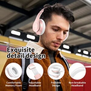 Uliptz Wireless Bluetooth Headphones, 65H Playtime, 6EQ Sound Modes, HiFi Stereo Over Ear Headphones with Microphone, Foldable Bluetooth 5.3 Headphones for Travel/Office/Cellphone/PC (Rose Gold)