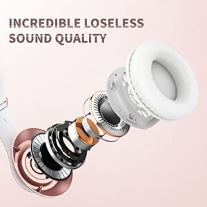 Uliptz Wireless Bluetooth Headphones, 65H Playtime, 6EQ Sound Modes, HiFi Stereo Over Ear Headphones with Microphone, Foldable Bluetooth 5.3 Headphones for Travel/Office/Cellphone/PC (Rose Gold)