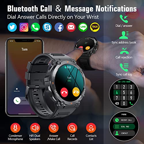 Smart Watches for Men,1.39” Military Grade Waterproof Fitness watches with Bluetooth(Answer/Make Call) ,Smartwatch for Android and iPhone Compatible, with Heart Rate, blood pressure, body temperature