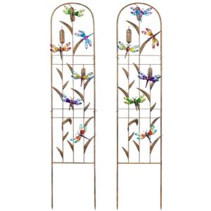 sunnypark set of 2 dragonfly metal garden trellis for climbing plants, decorative vegetables flowers vine trellis for outdoor patio 60'' h x 11'' w