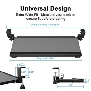 EQEY Keyboard Tray Under Desk Slide,Clamp On Keyboard Tray Under Desk Keyboard Tray Slide Out with Sturdy C-Clamp Mount & Wrist Support Pad Keyboard Drawer for Desk (26 x 10 inch) Grey