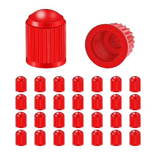 30PCS Tire Valve Caps, Plastic Dust Proof Air Caps Cover for Car Tyre, Airtight Seal Stem Covers with O Rubber Ring, Auto Accessories Universal for Trucks, Motorcycles, Bicycles, SUV (Red)