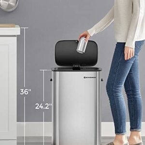 SONGMICS Motion Sensor Trash Can, 13 Gallon Automatic Garbage Can with Soft-Close Lid and Bag Retainer Ring, Stainless Steel, Touchless Kitchen Trash Bin, 15 Trash Bags Included, Silver ULTB610E50