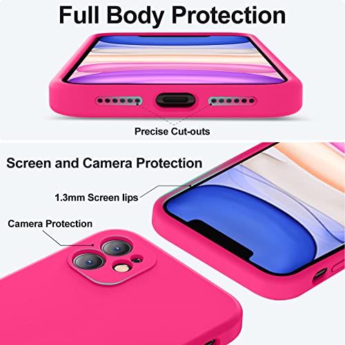 Vooii Compatible with iPhone 11 Case, Upgraded Liquid Silicone with [Square Edges] [Camera Protection] [Soft Anti-Scratch Microfiber Lining] Phone Case for iPhone 11 6.1 inch - Hot Pink