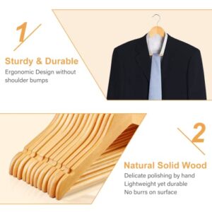 Wooden Hangers 30 Pack - Suit Hangers with 360-Degree Rotatable Hook - Smooth Natural Finish & Durable Wooden Coat Hangers - Heavy Duty Hangers for Clothes, Jacket, Shirt, Tank Top, Dress - Natural