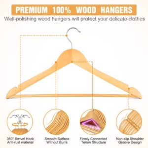 Wooden Hangers 30 Pack - Suit Hangers with 360-Degree Rotatable Hook - Smooth Natural Finish & Durable Wooden Coat Hangers - Heavy Duty Hangers for Clothes, Jacket, Shirt, Tank Top, Dress - Natural