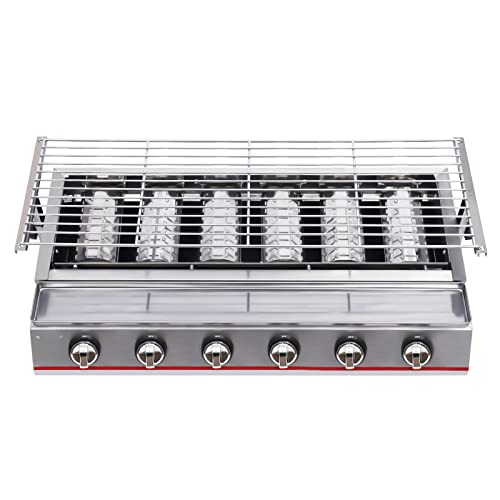 Portable Gas Grill, 6-Burner Outdoor BBQ Grill, Stainless Steel Camping Griddle Station, for Camping, Picnics & Tailgating