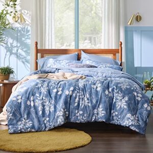 Bedsure Queen Comforter Set - 7 Pieces Blue Floral Bedding Sets Queen Bed in a Bag with Reversible Botanical Flowers Comforter, Sheets, Pillowcases & Shams